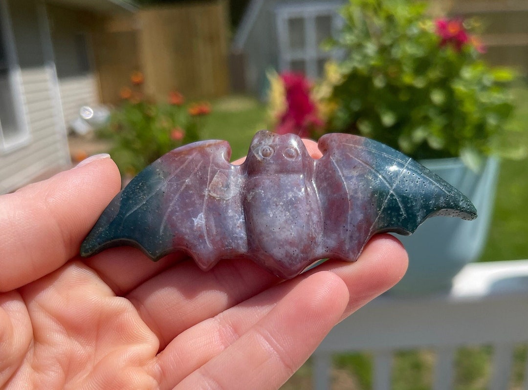 Ocean Jasper Bat Carving: Crystal Animal Figurine - Etsy