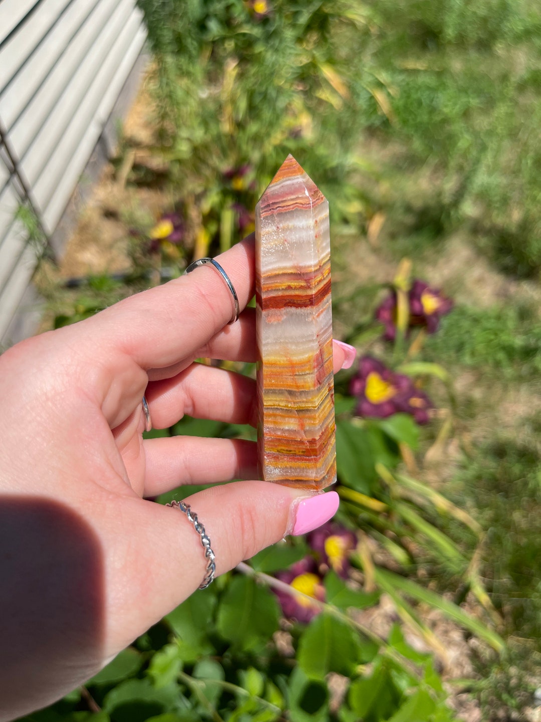 Banded Green Onyx Crystal Tower D Crystal Carving - Etsy