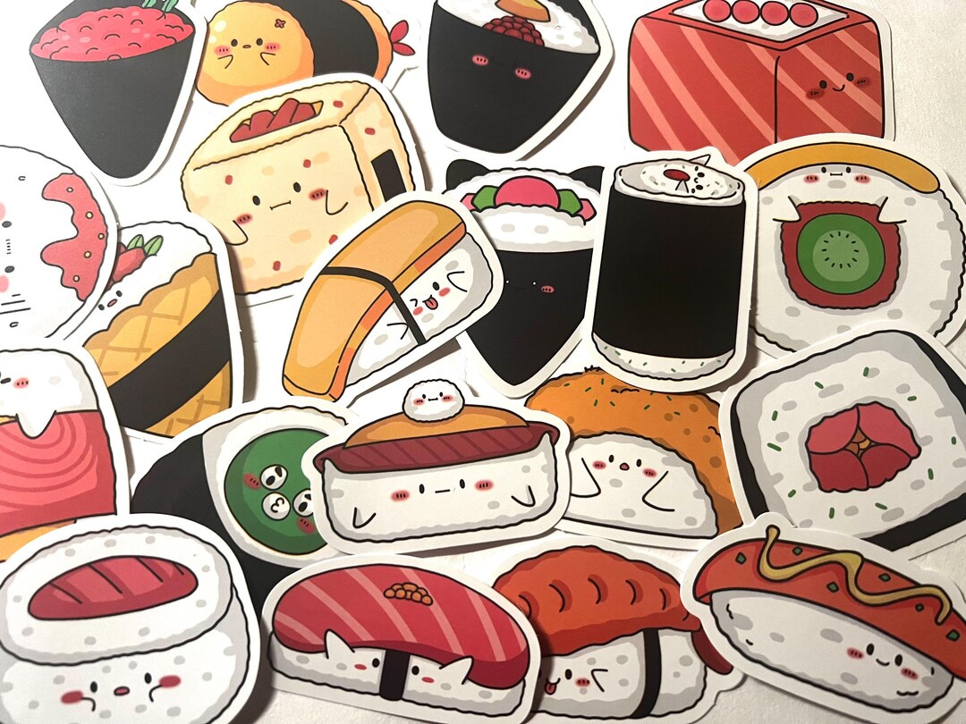Cute Japanese Sushi Rice Ball Sticker Set, Kawaii Japanese Food ...