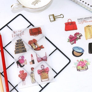 6 Sheets Fashion Stickers, Washi Sticker Sheets, Handbag, High Heel ...