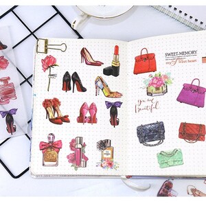 6 Sheets Fashion Stickers, Washi Sticker Sheets, Handbag, High Heel ...