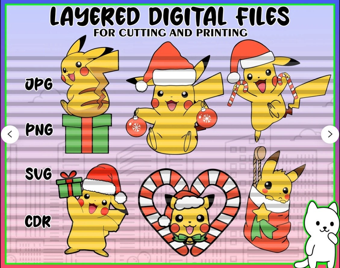 Pika Christmas SVG, Pika Santa Svg, Pikachu Candy Cane SVG, Poke SVG, Svg Png Jpg Dxf Eps Cricut ...