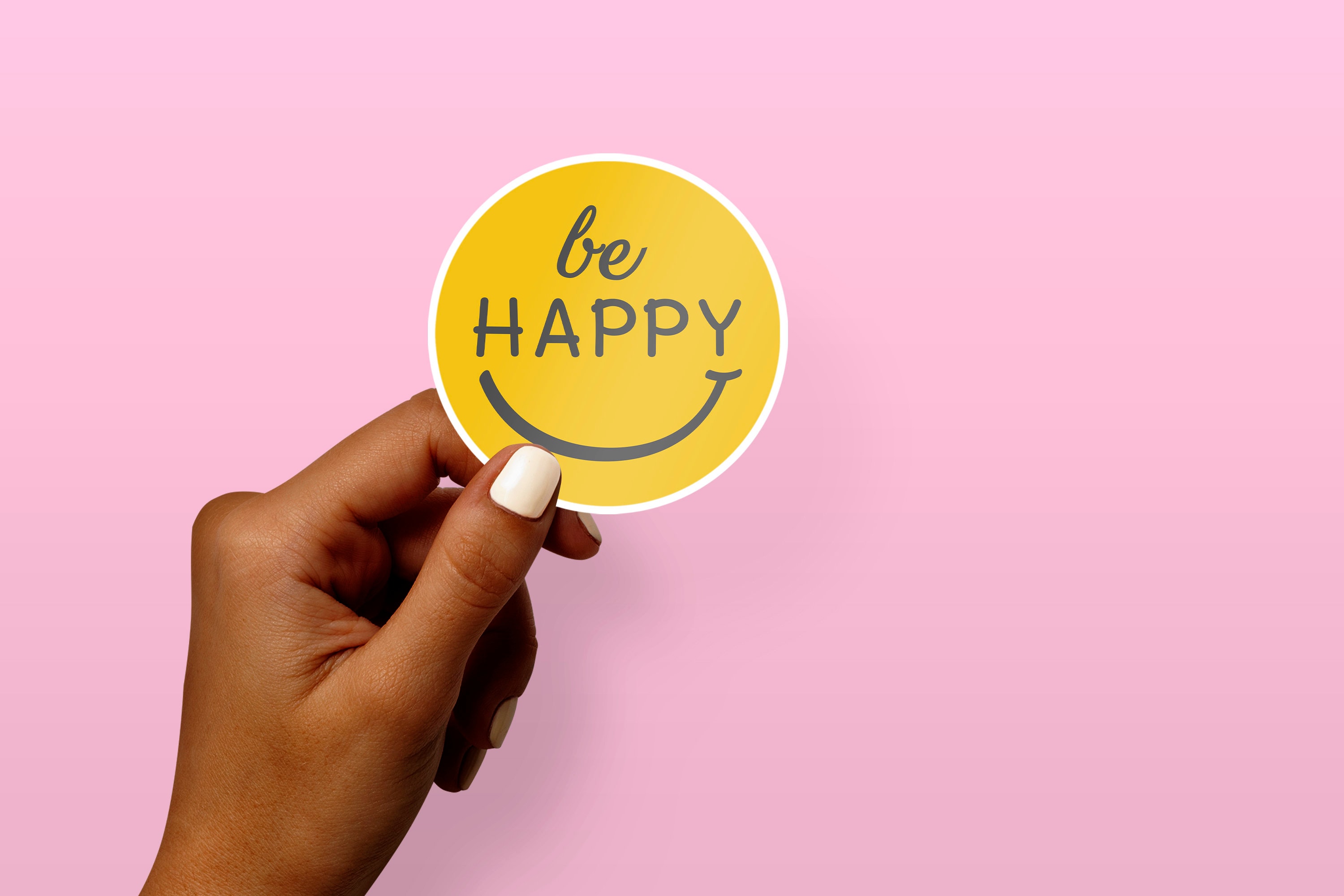 Happy Face, Yellow Vinyl Sticker, Motivational and Inspirational ...