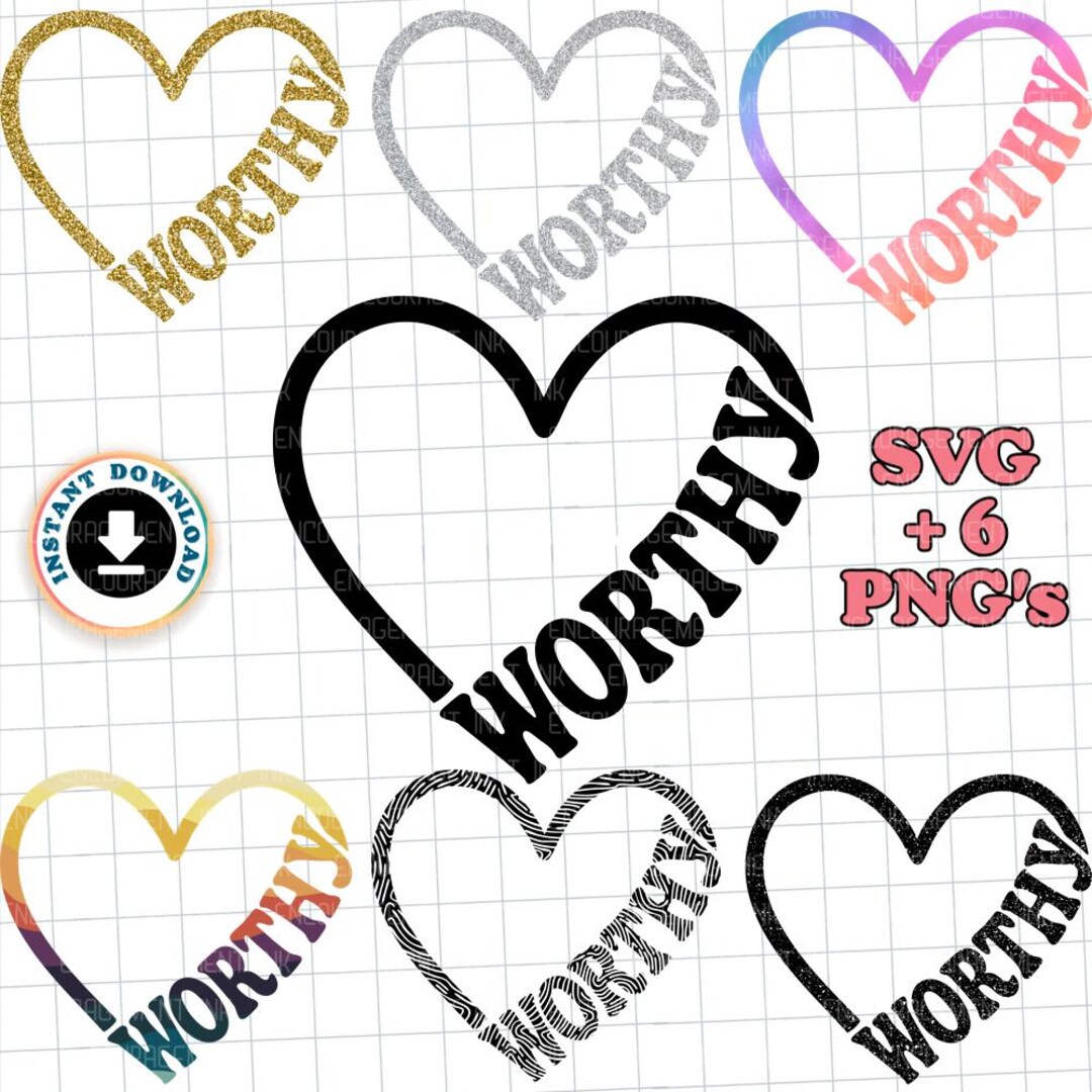 Worthy Angled Heart PNG Bundle | 6 Variations | Self Affirming Art ...