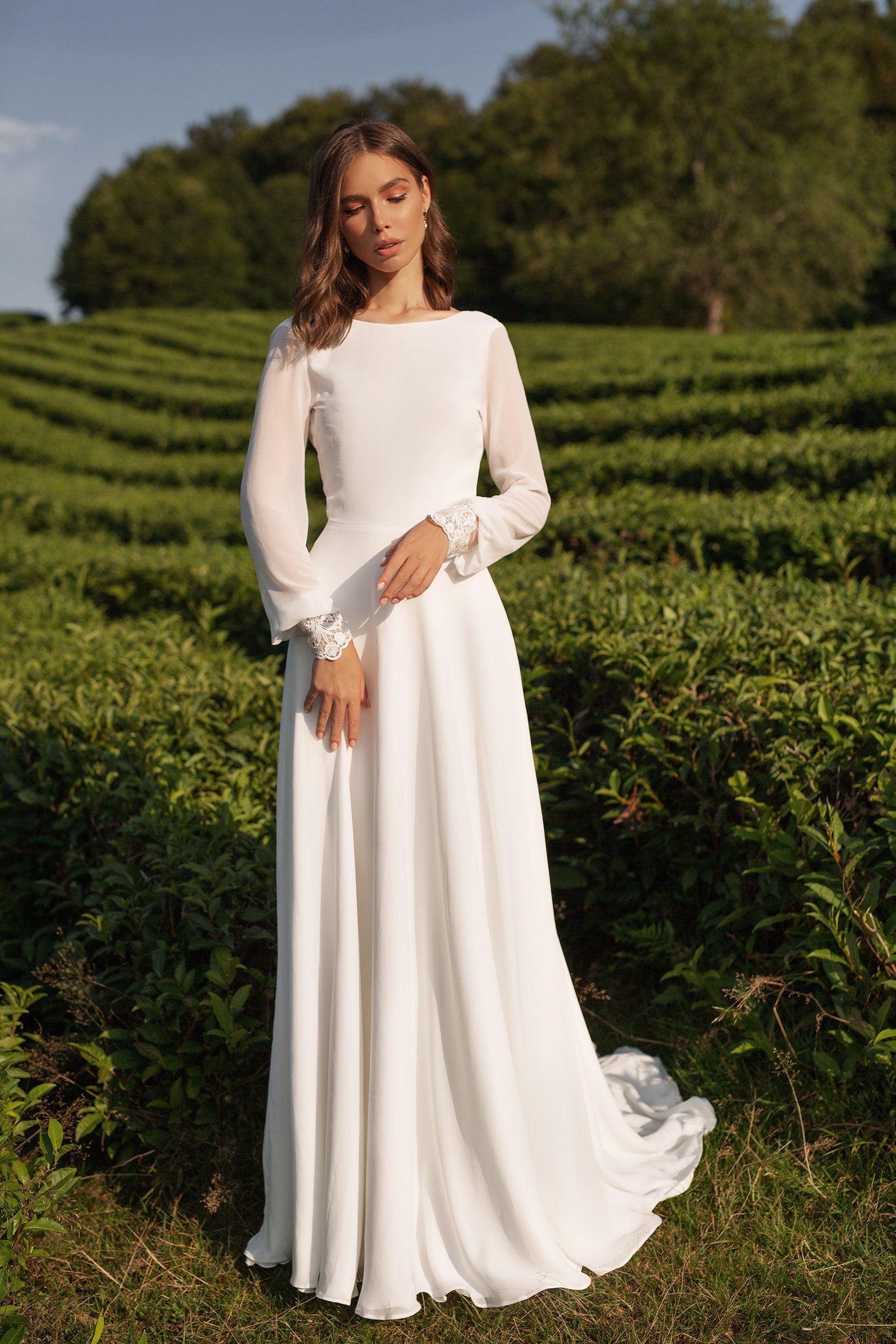Simple Boho Wedding Dress Long Sleeves Chiffon Wedding Dress - Etsy