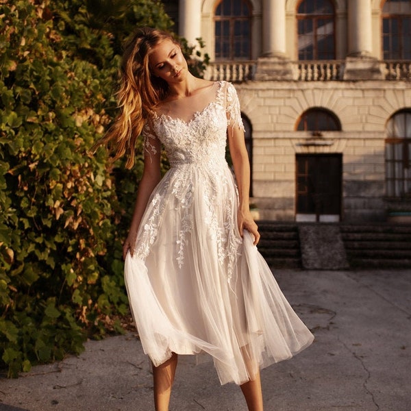 Midi Wedding Dress - Etsy