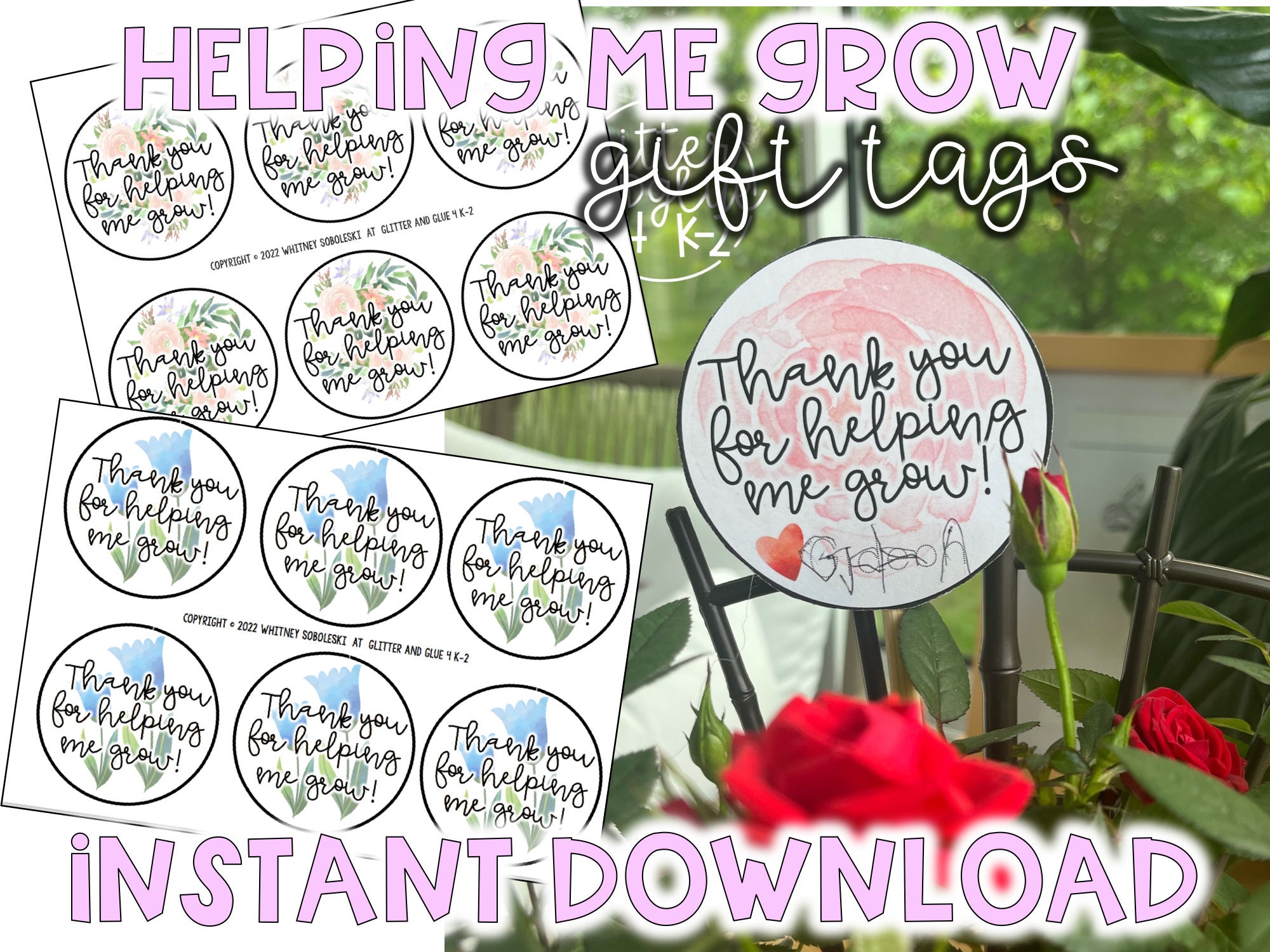 Thank You for Helping Me Grow Gift Tags/printable /thank You Tag ...