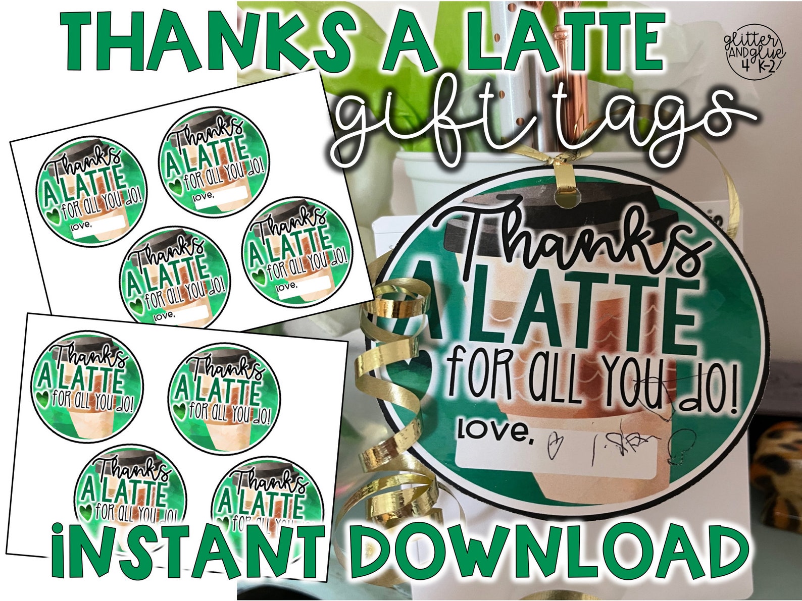 Thanks a Latte Gift Tag / Printable /thank You Tag / Instant Download ...