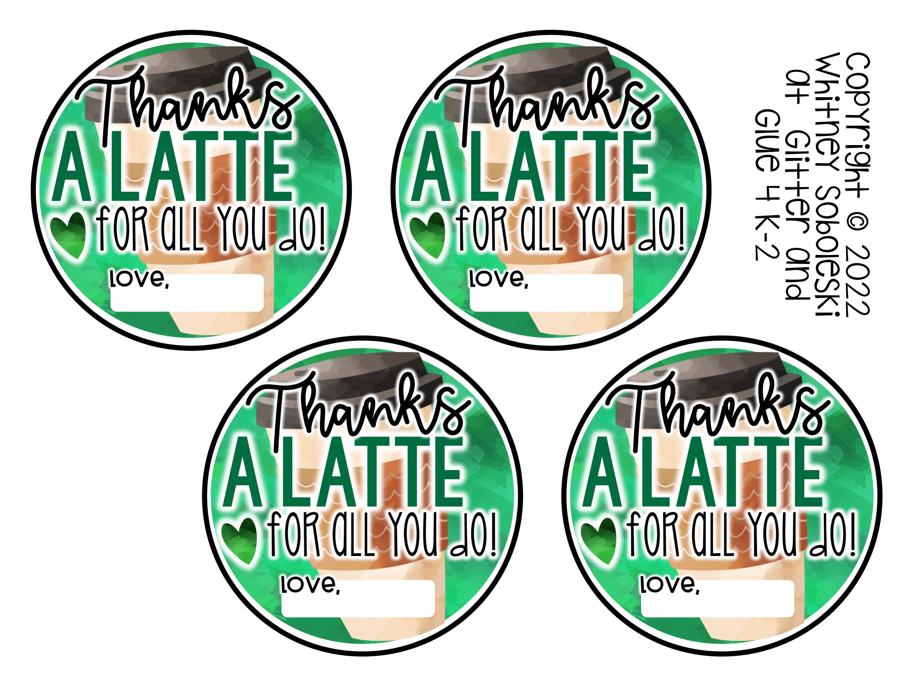 Thanks a Latte Gift Tag / Printable /thank You Tag / Instant Download ...