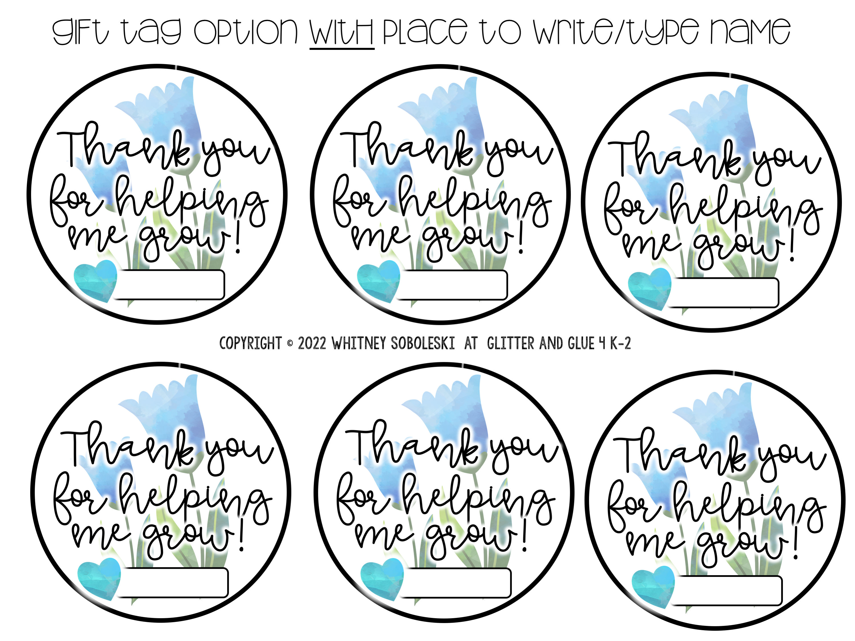 Thank You for Helping Me Grow Gift Tags/printable /thank You Tag ...