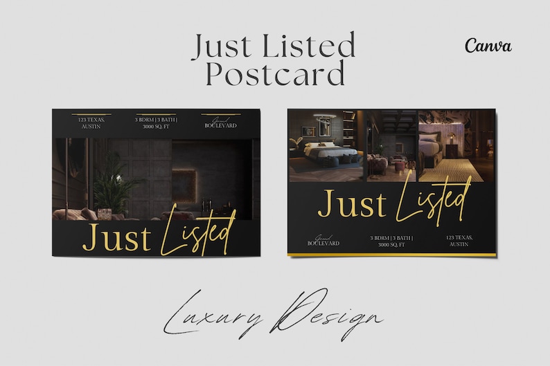 Luxury Just Listed Postcard Templates for Canva | Luxury Realtor Canva ...