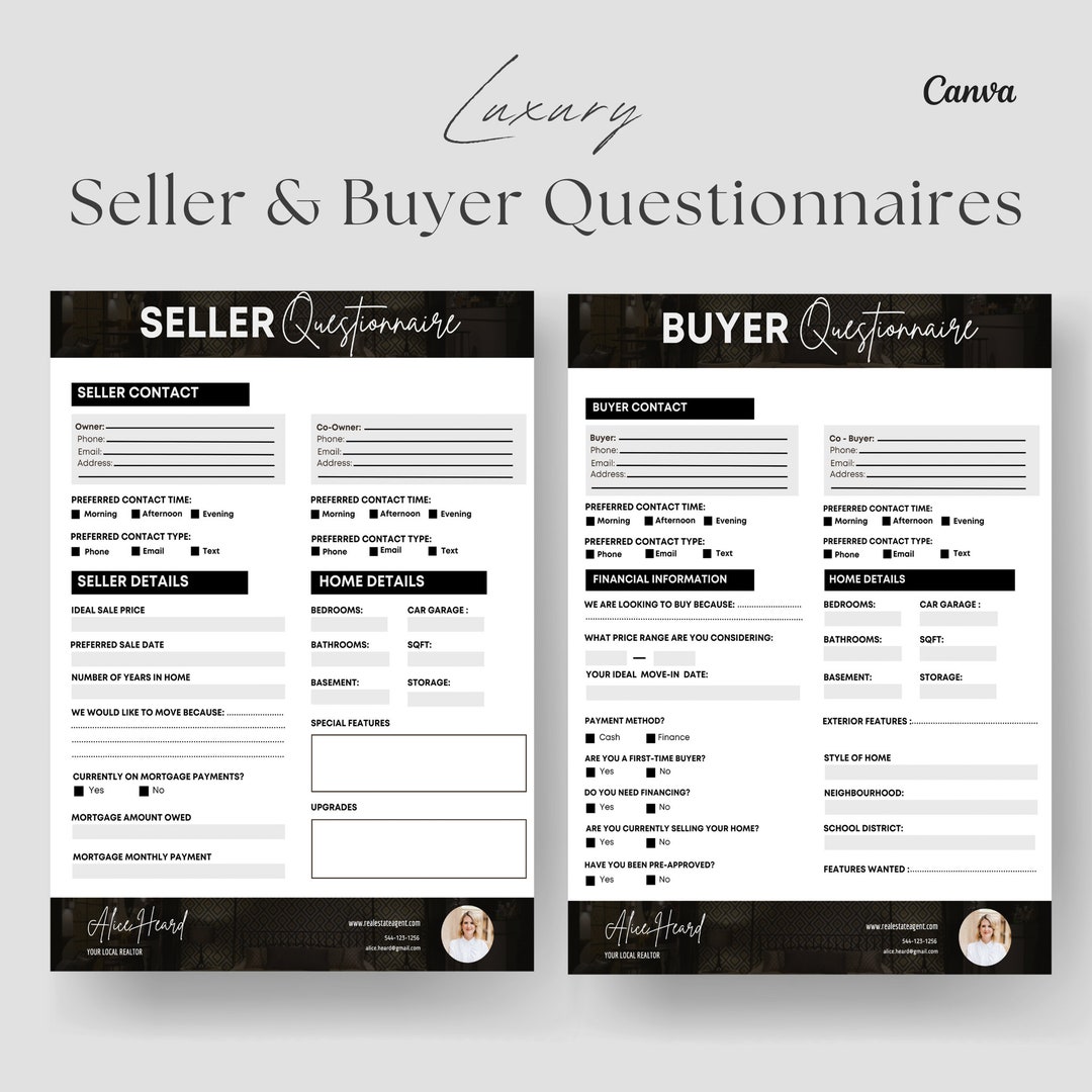 Luxury Buyer & Seller Questionnaire Templates, Real Estate Home Buyer ...