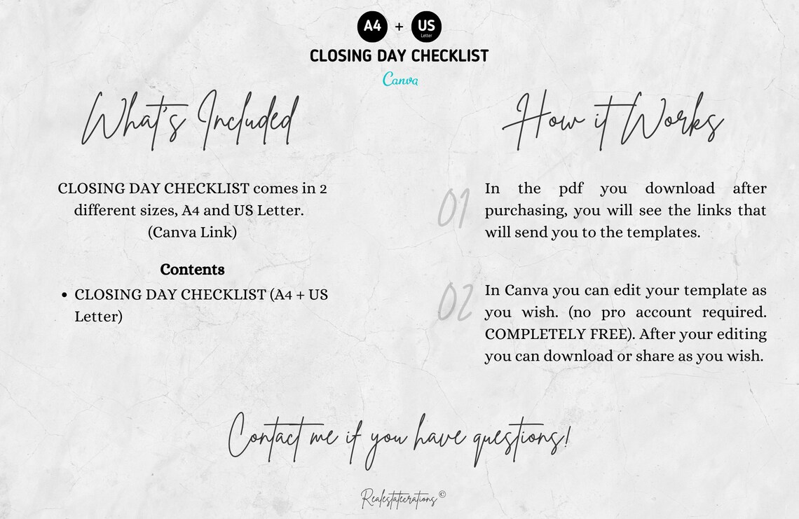 Closing Checklist, Real Estate Checklist, Seller Closing Day Checklist ...