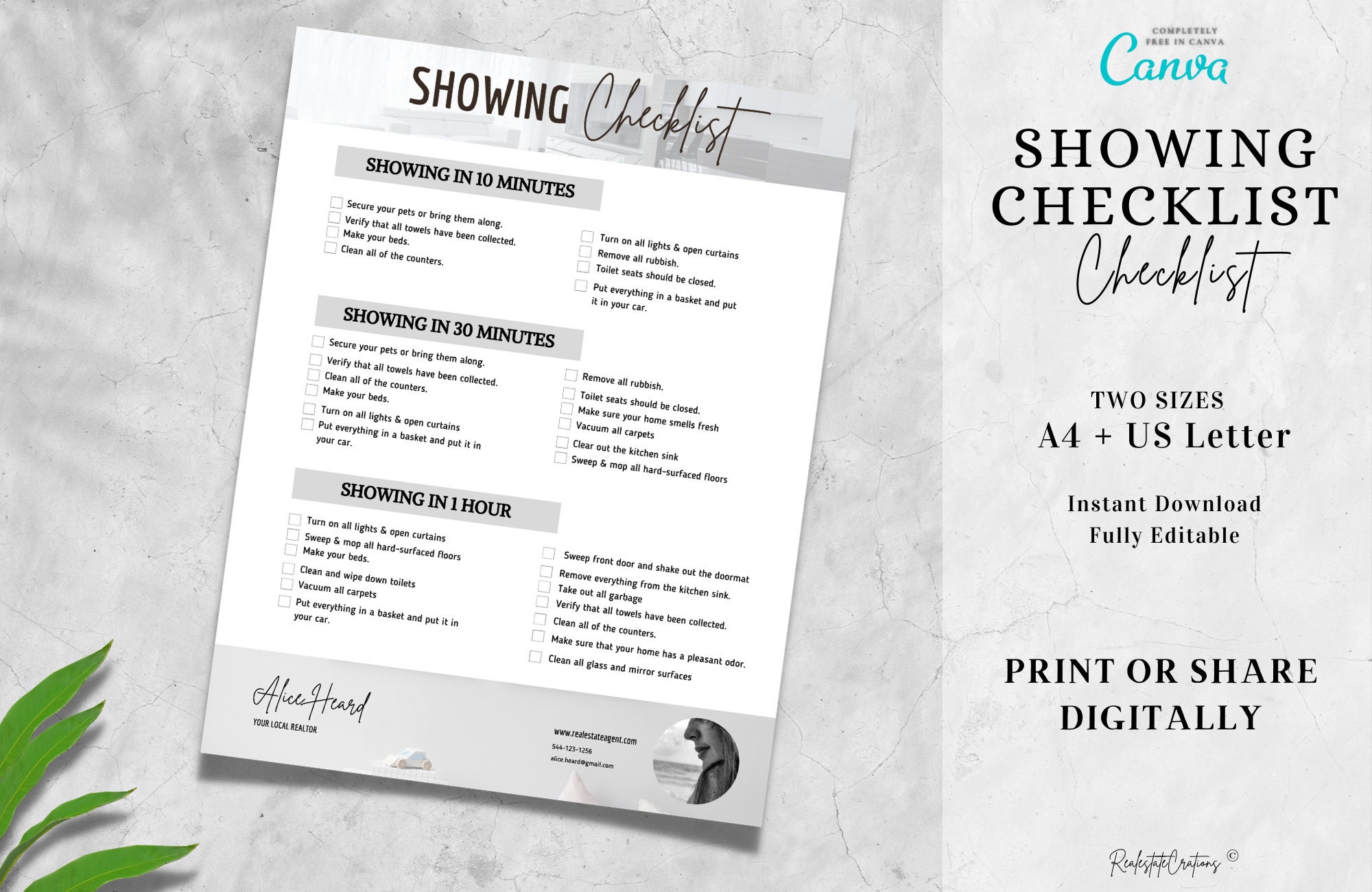 Real Estate Home Showing Checklist, Real Estate Marketing, Printable ...
