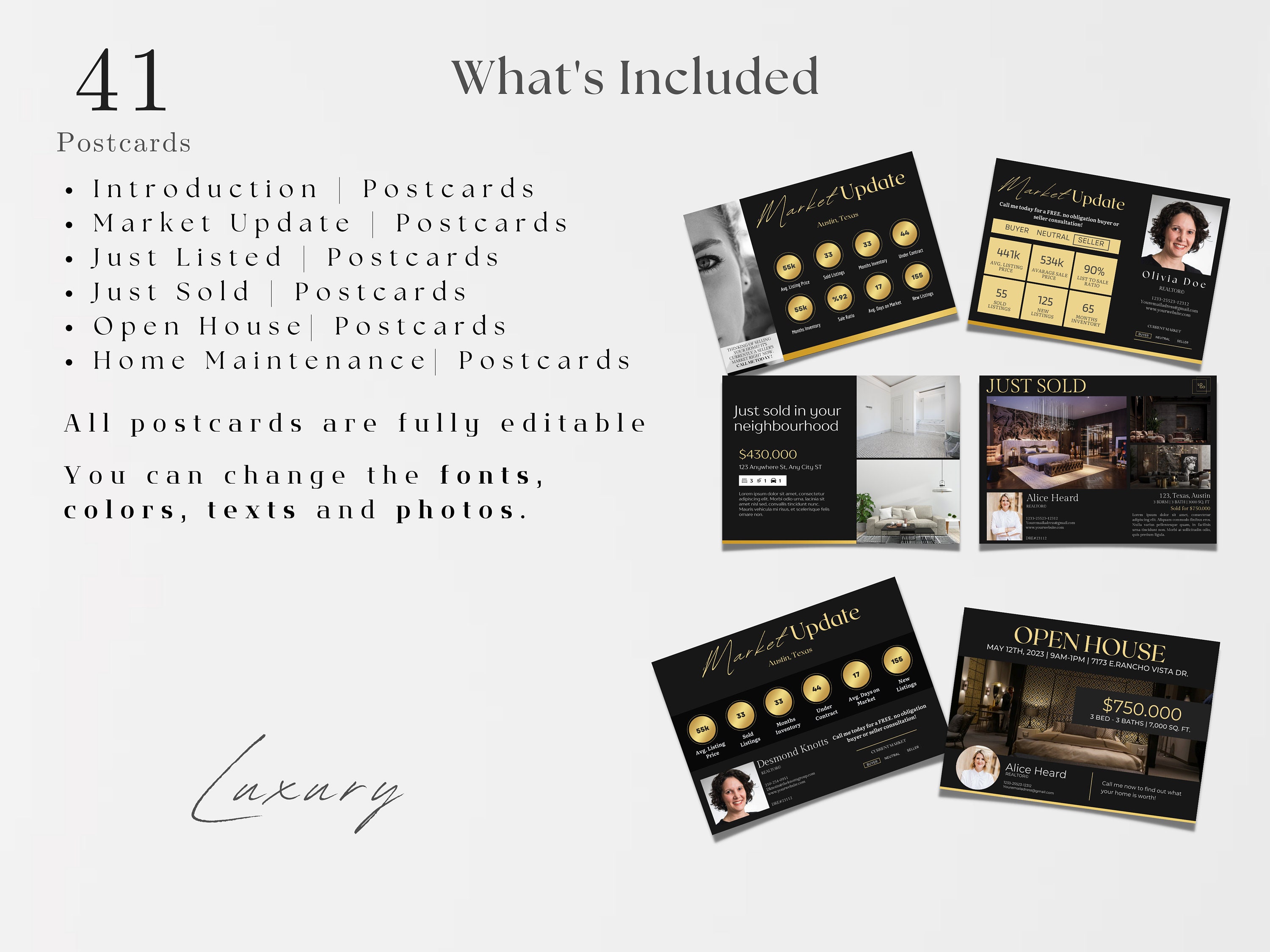 Luxury Real Estate Postcards | Realtor Black and Gold Postcards ...