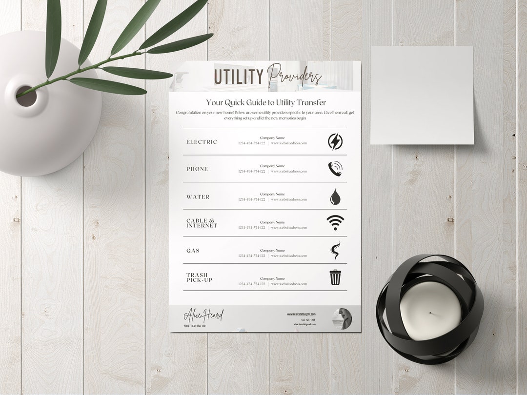 Utility Providers List Flyer, Real Estate Marketing, Real Estate ...