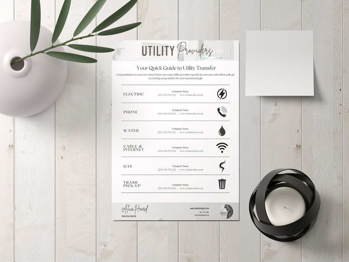 Utility Providers List Flyer Real Estate Marketing Real - Etsy