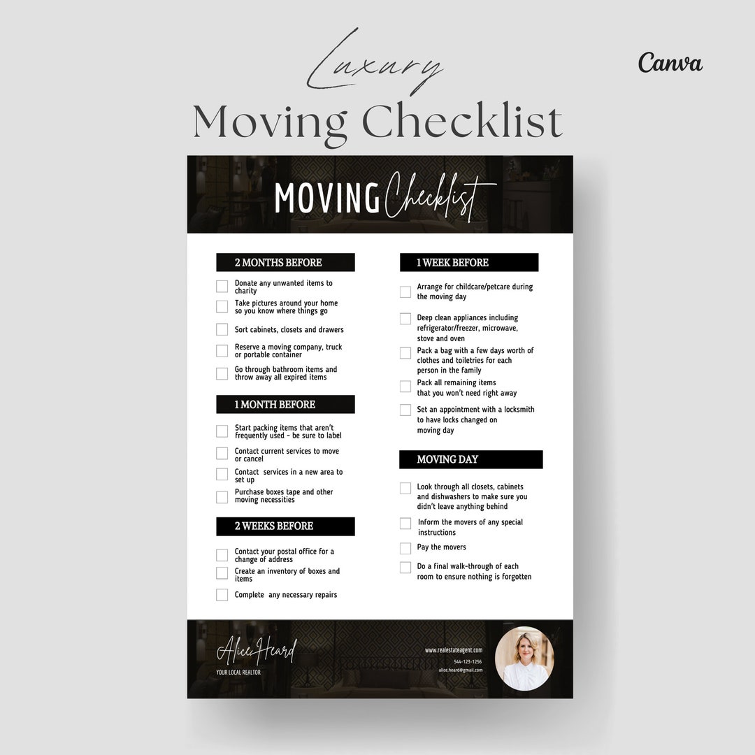 Real Estate Moving Checklist, Realtor Moving Guide, Printable Moving To ...