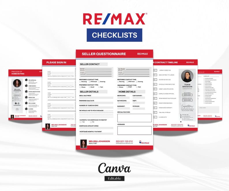 RE/MAX Real Estate Checklist Bundle | Editable Canva Templates | Seller ...