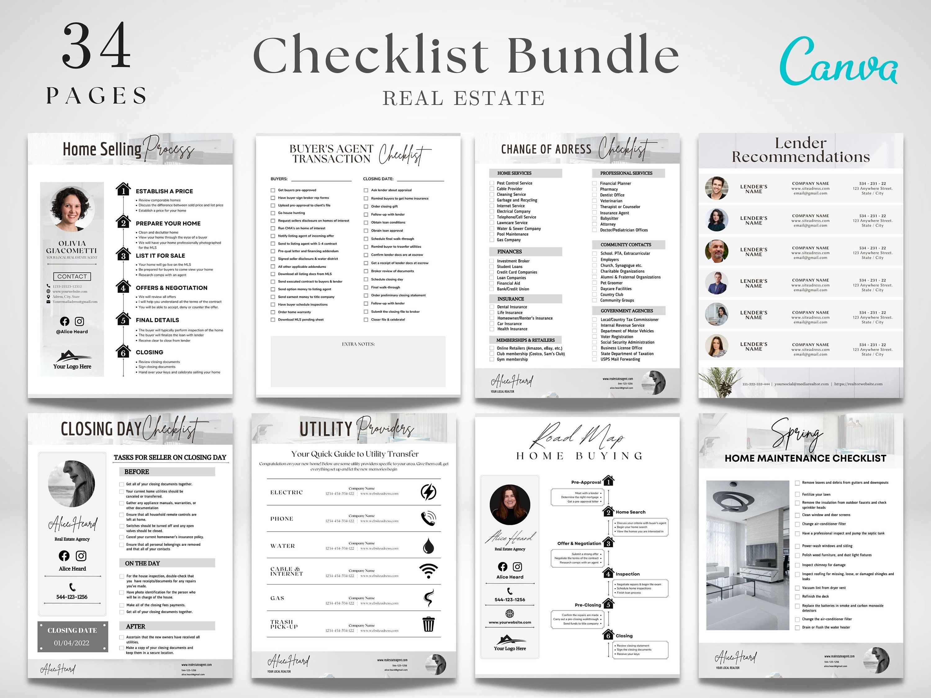 Real Estate Checklist Realtor Checklist Closing Day Checklist Canva ...