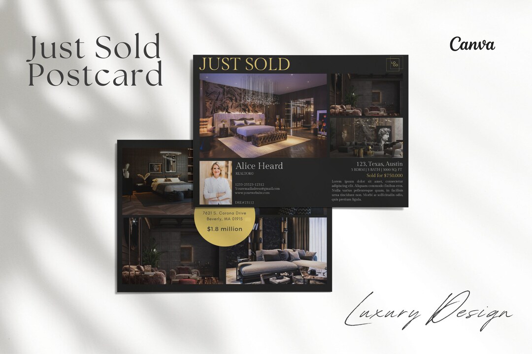 Luxury Just Sold Postcard Templates for Canva | Real Estate Templates ...