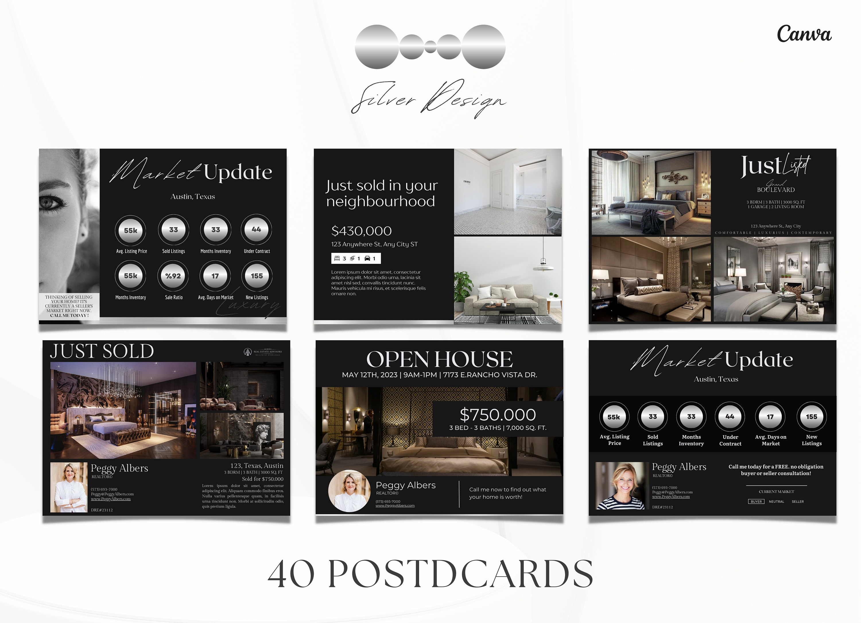 Silver Luxury Real Estate Postcards Realtor Black And Gold Postcards