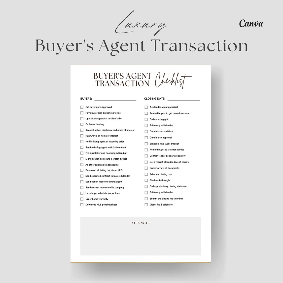 Luxury Buyers Agent Transaction Checklist, Real Estate Marketing, Real ...