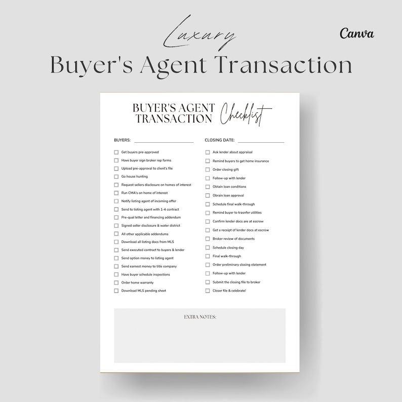 Luxury Buyers Agent Transaction Checklist, Real Estate Marketing, Real ...