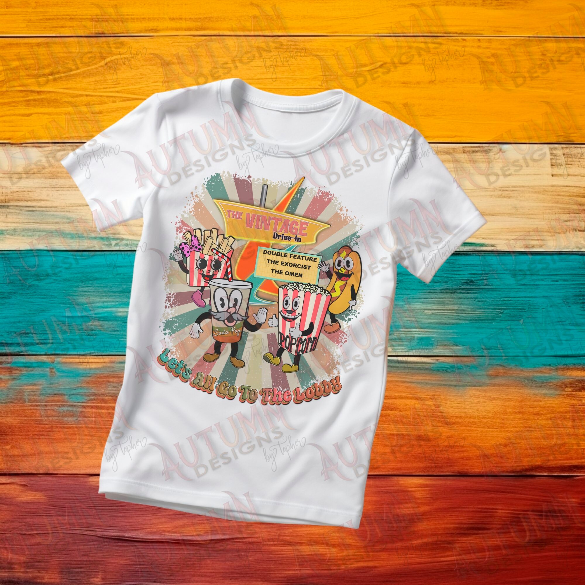 Retro Drive-in Snack Characters Sublimation Design, Movie Night ...