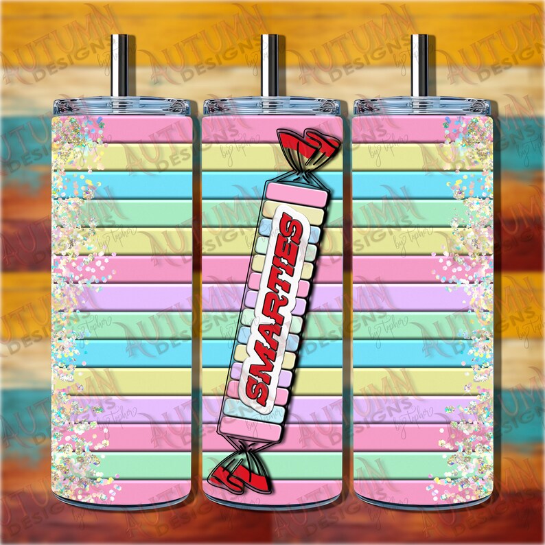 Candy-inspired 20oz Skinny Tumbler Wrap, Colorful Stripes and Splatter ...