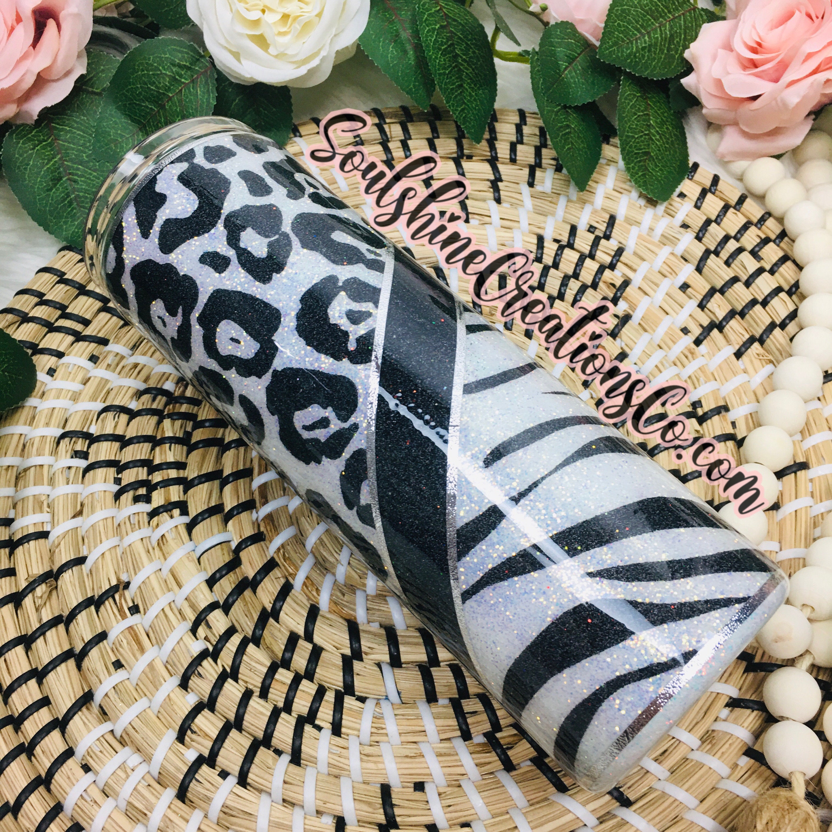 Leopard Zebra Print Split Glitter Tumbler Black,white,silver Classic ...