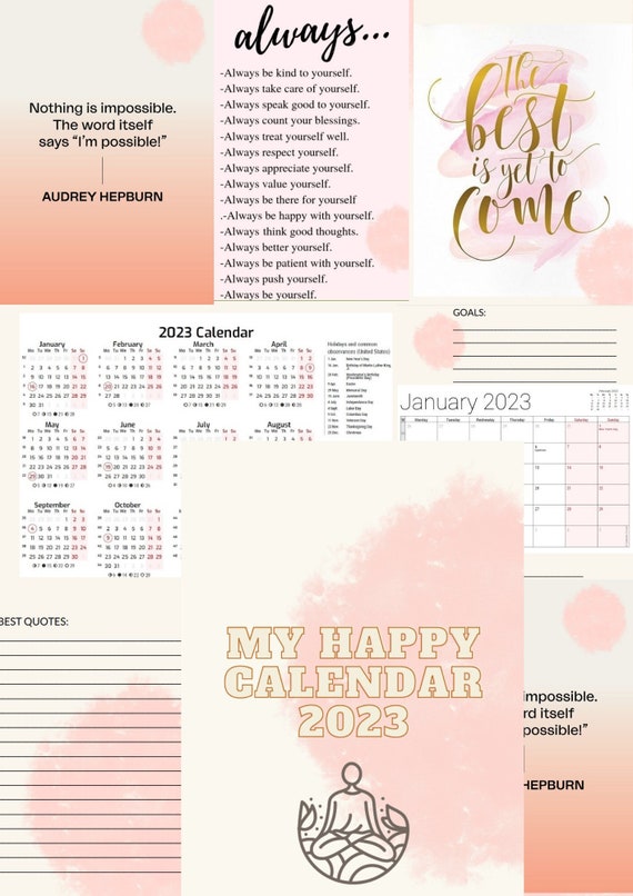 2023 Calendar Affirmations Happy Abundance Monthly Planner - Etsy