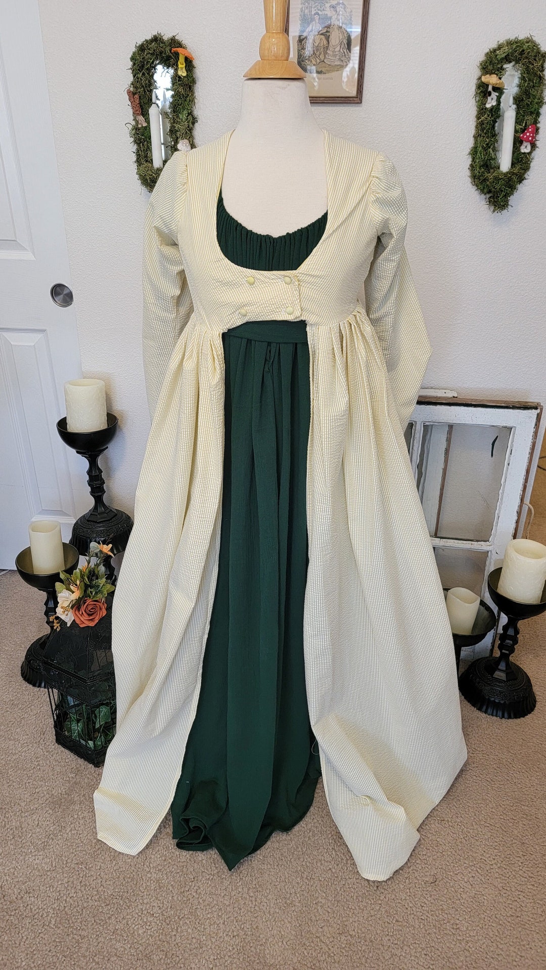 Green Regency Gown-elizabeth Bennett-pride & Prejudice-with Yellow ...