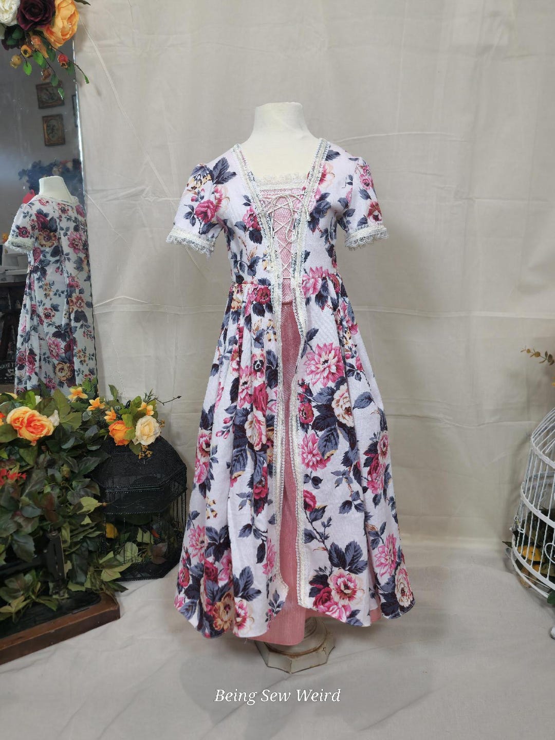 Little Girl Rococo Dress - White Floral Gown & Pink Petticoat - Etsy