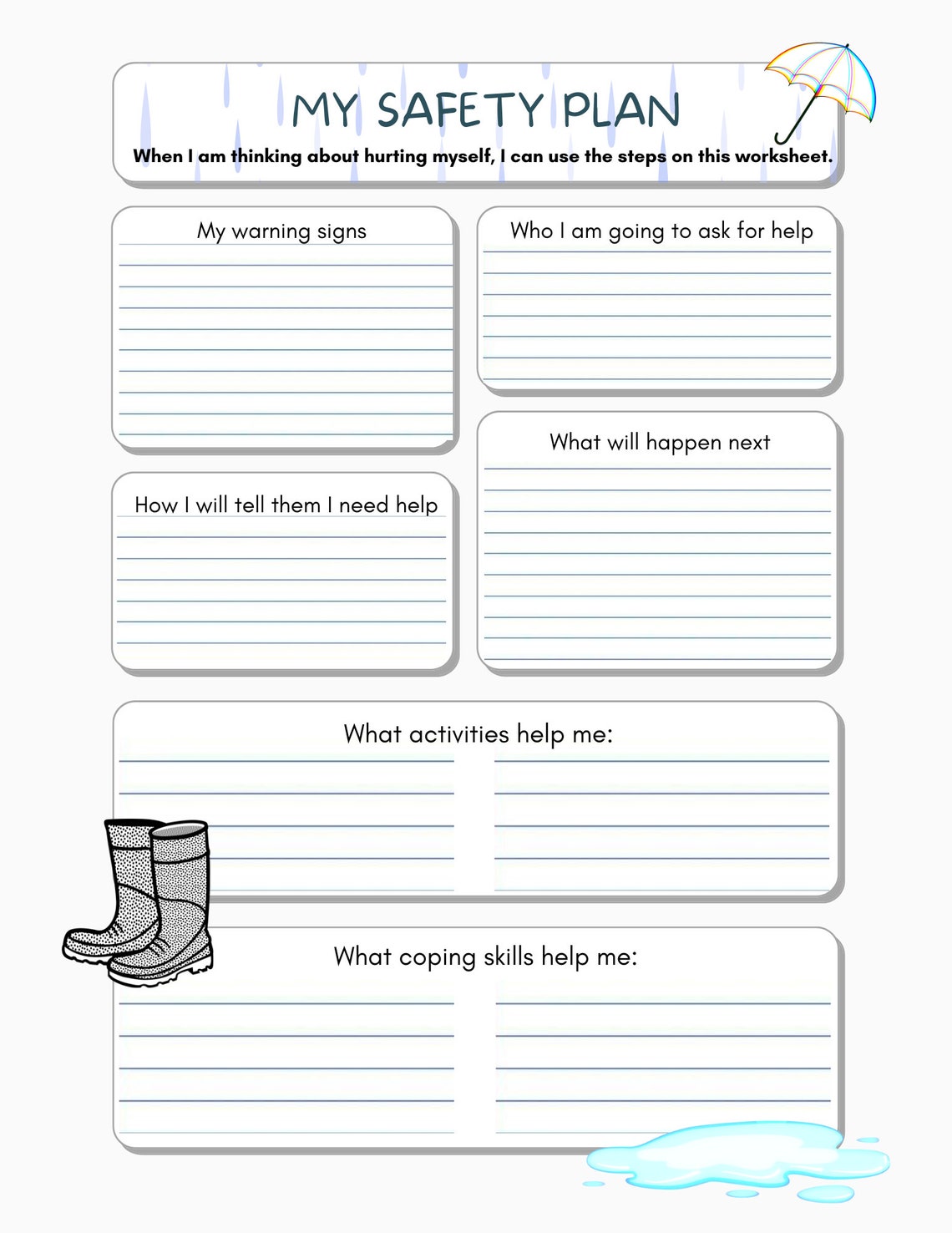 My Safety Plan Worksheet for S.H. and S.I. Children Students - Etsy
