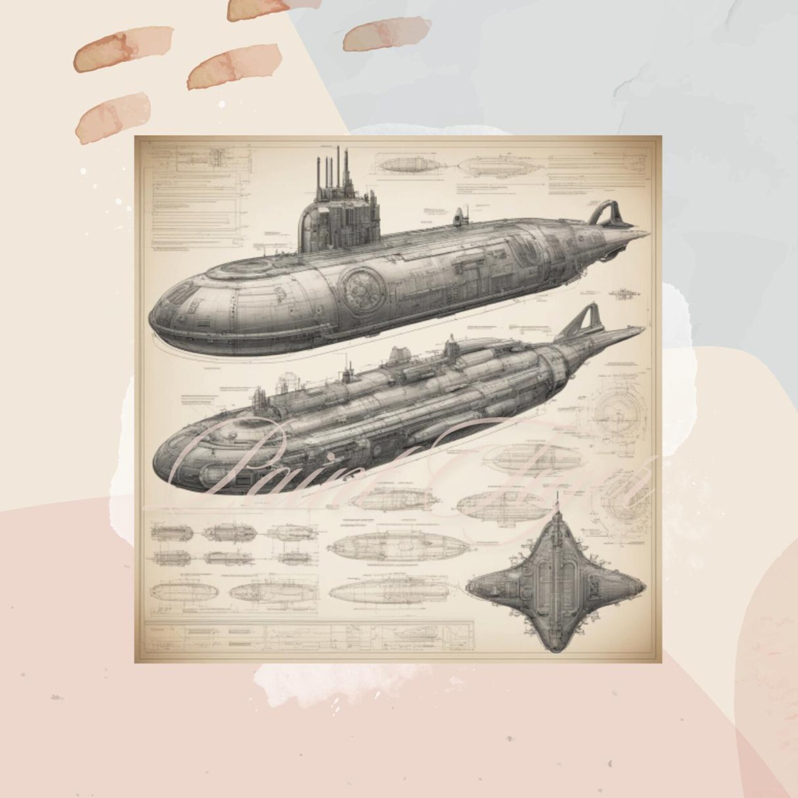 Spaceship Print Wall Art Black and White Digital Download Schematic ...