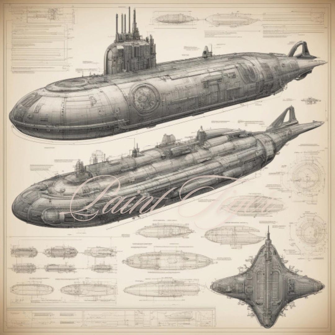 Spaceship Print Wall Art Black and White Digital Download Schematic ...