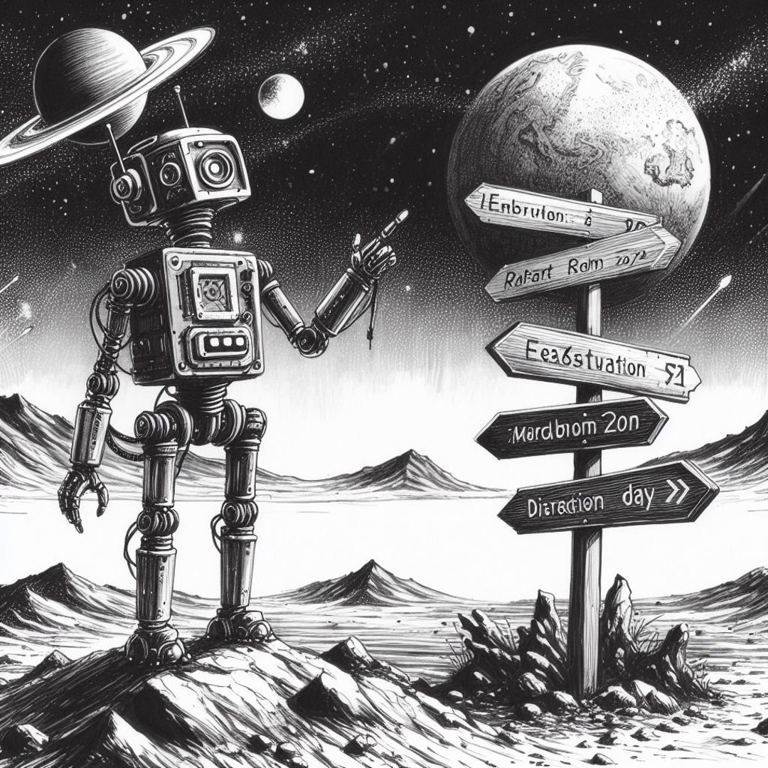 Retro Robot Looking for Directions Print Wall Art Black and White Robot ...