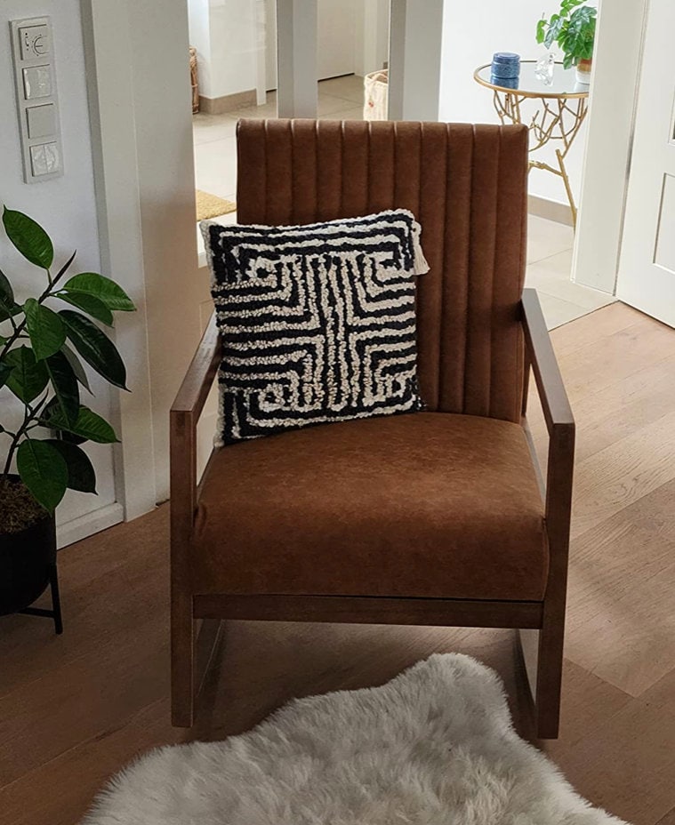 Mid-century Armchair Leather Rocking Chair Retro Armchair Padded Accent ...