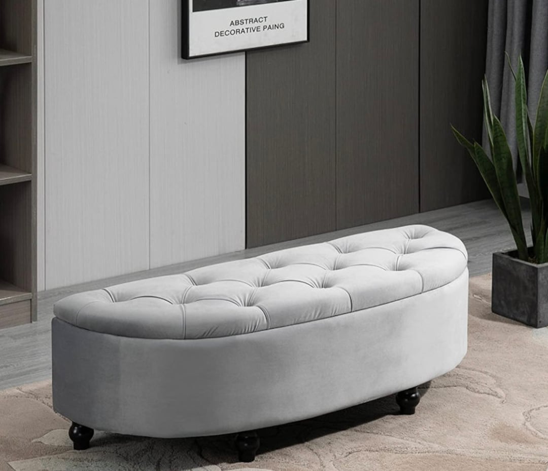 Semi-circle Bed End Bench Ottoman With Storage Tufted Upholstered ...