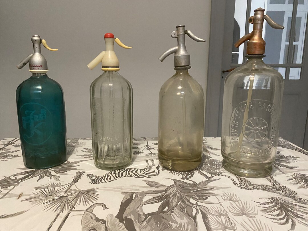 Original Vintage Engraved Glass/old Blue Siphon, Seltz Water/syphon ...