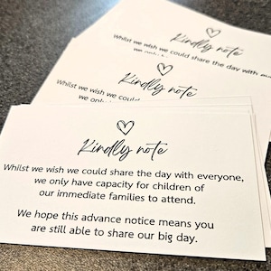 X10 Printable DAY Kindly Note No Children at Wedding Cards, Immediate ...