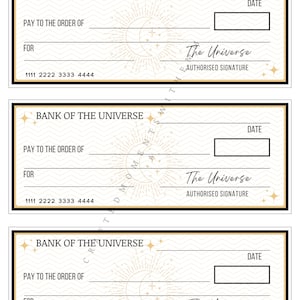Printable Money Manifesting Blank Checks, 3 Cheques, Law of Attraction ...