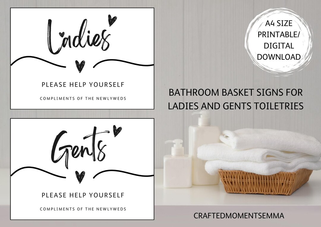 Printable Bathroom Basket Sign for Wedding Guests, Ladies and Gents ...