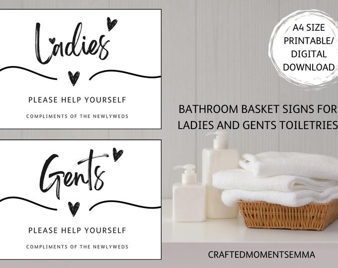 Printable Bathroom Basket Sign for Wedding Guests, Ladies and Gents ...