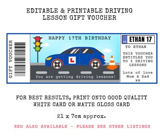 Editable & Printable RED Driving Lesson Gift Voucher, Pretend Gift ...