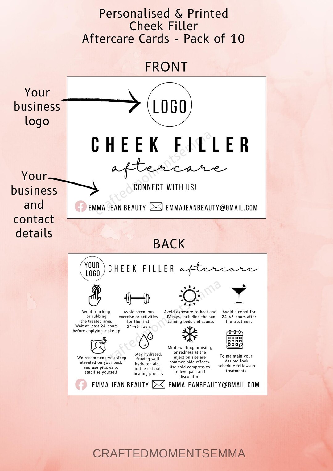 Printed Cheek Filler Aftercare Cards, Cheek Filler Treatment Aftercare ...