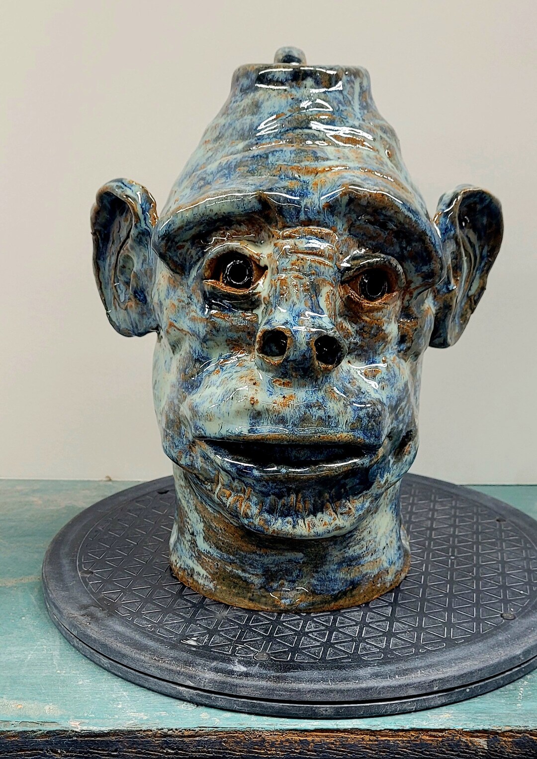 Southern Folk Art Blue Monkey Face Jug - Etsy