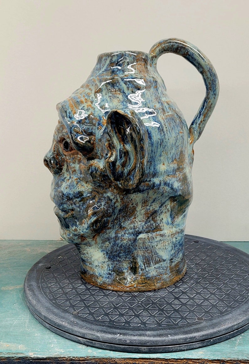 Southern Folk Art Blue Monkey Face Jug - Etsy