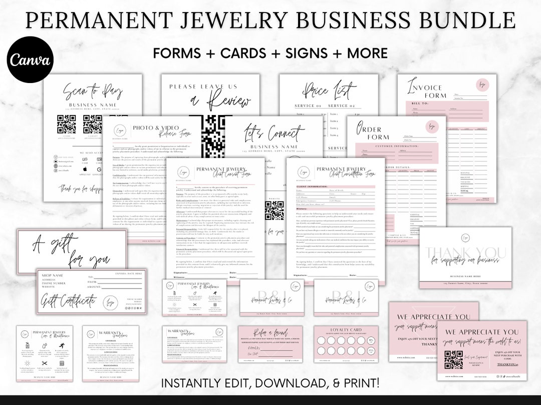 Permanent Jewelry Business Bundle, Editable Permanent Jewelry Consent ...